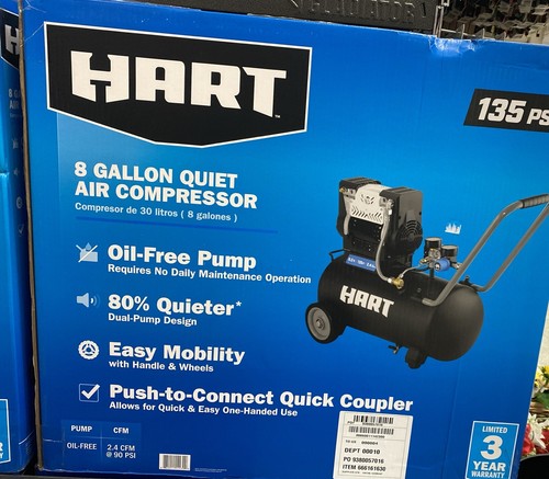 HART 8 Gallon Oil Free Quiet Air Compressor, 135 PSI | eBay