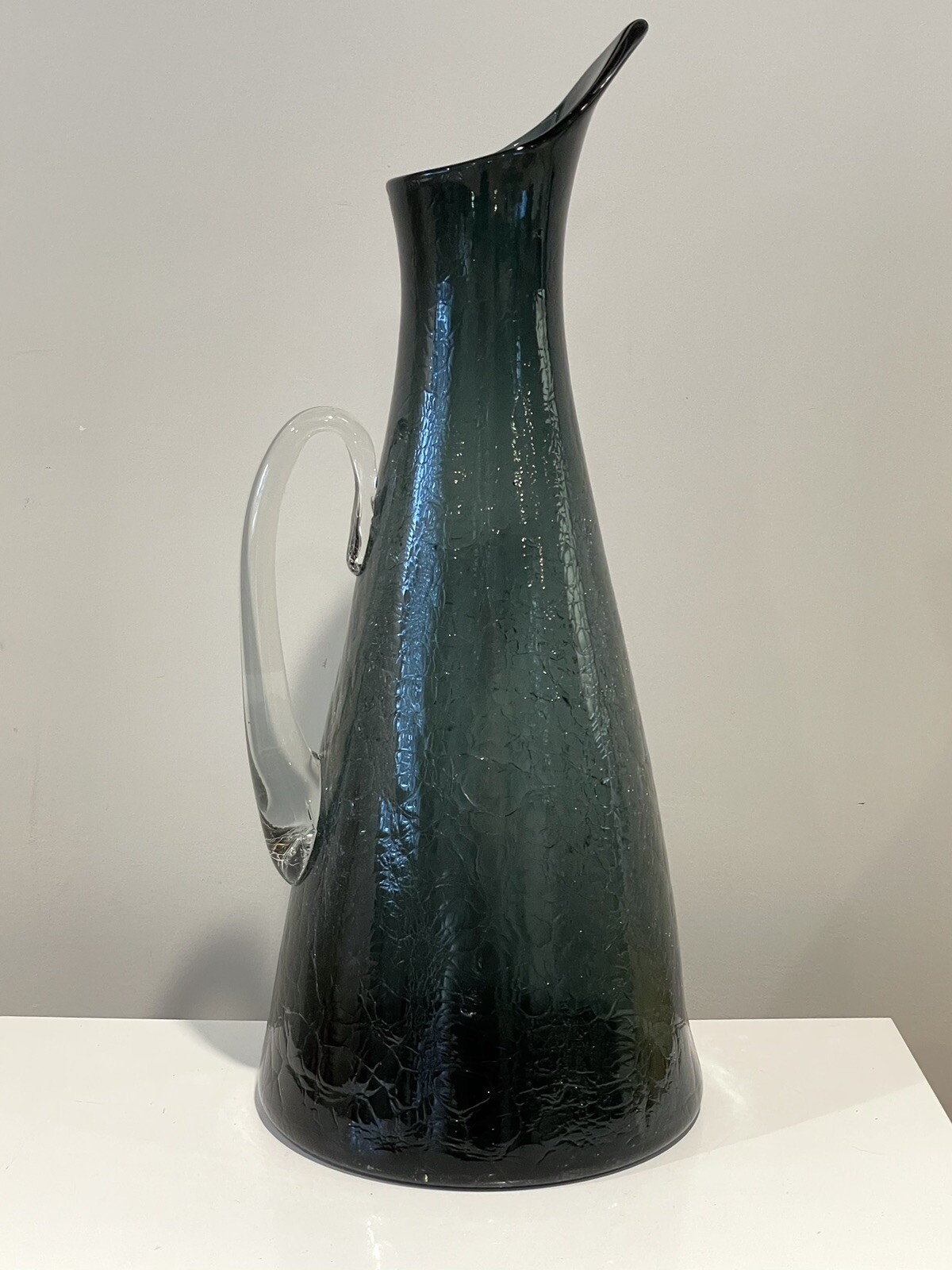 18” Blenko Pitcher 976 Charcoal Crackle Glass Crystal Handle By Winslow ...