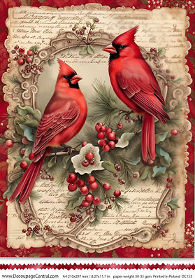 Red Cardinals | A4 Rice Paper | 8.3" x 11.7" | Paper for Decoupage ...
