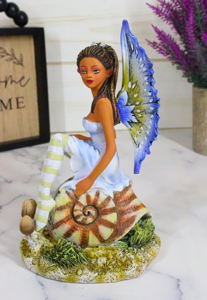 Amy Brown Fantasy Little Fae Ebony Fairy Sitting On Helix Snail ...