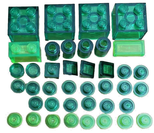 Lego Lot X40 Trans Green / Trans-Neon Green Bricks, Barrels, Tiles ...