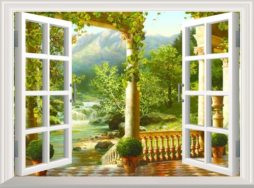 Garden in Park 3D Effect Fake Window View Wall Sticker Peel & Stick ...