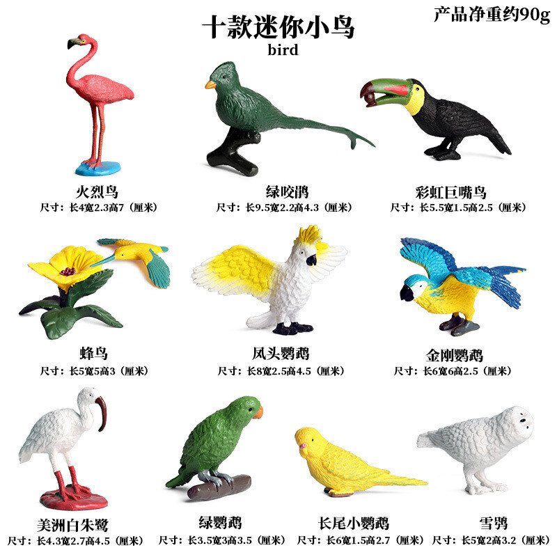 10pcs/set Mini Bird parrot Cockatiel PVC Toy Wild Animal Figure Doll ...
