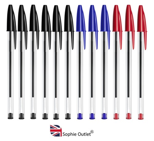 12Pack ASSORTED BALLPOINT PENS Black Red Blue Writing Pen School Office ...