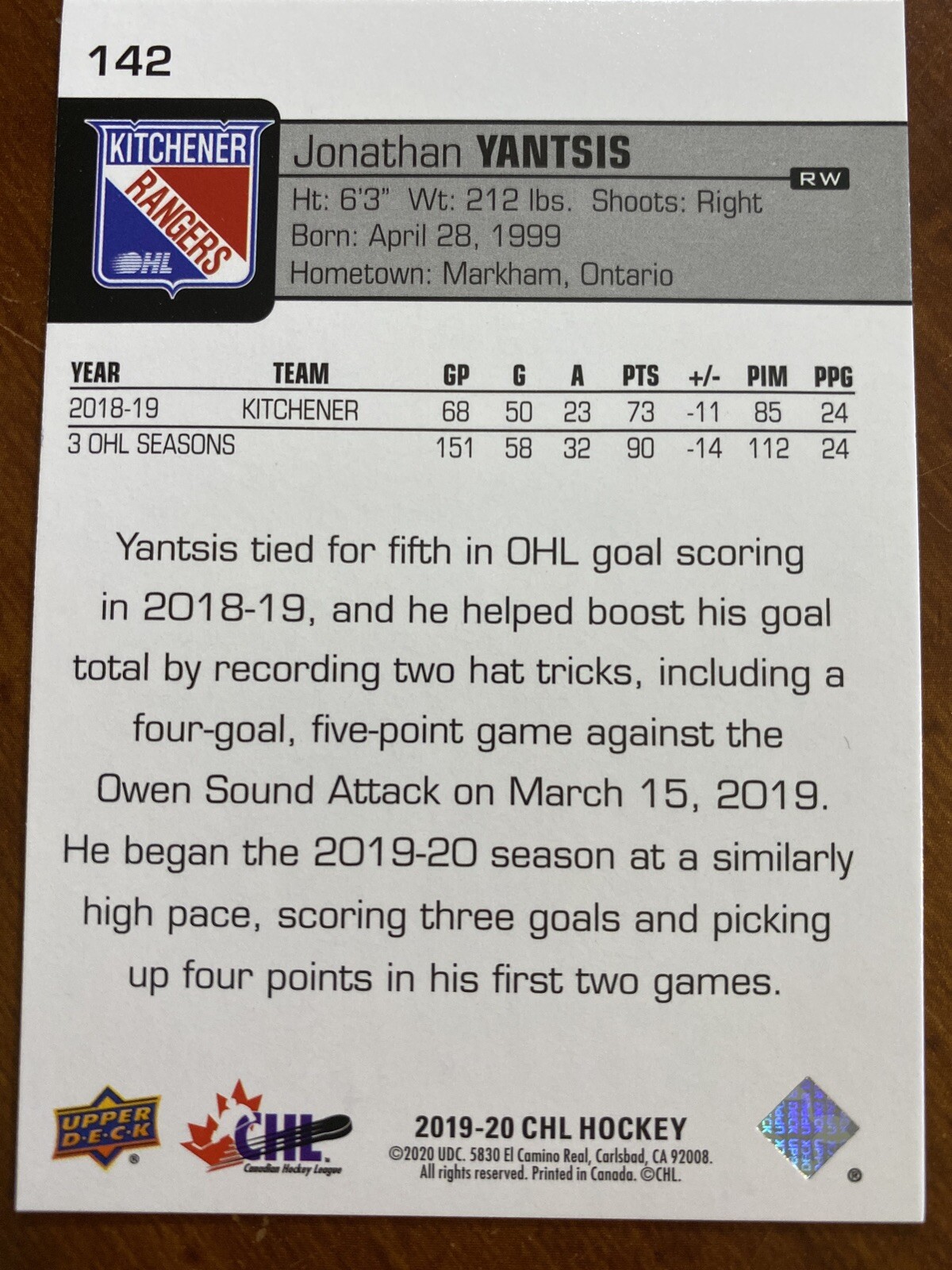 19-20 UD CHL Hockey 142 Jonathan Yantis | eBay