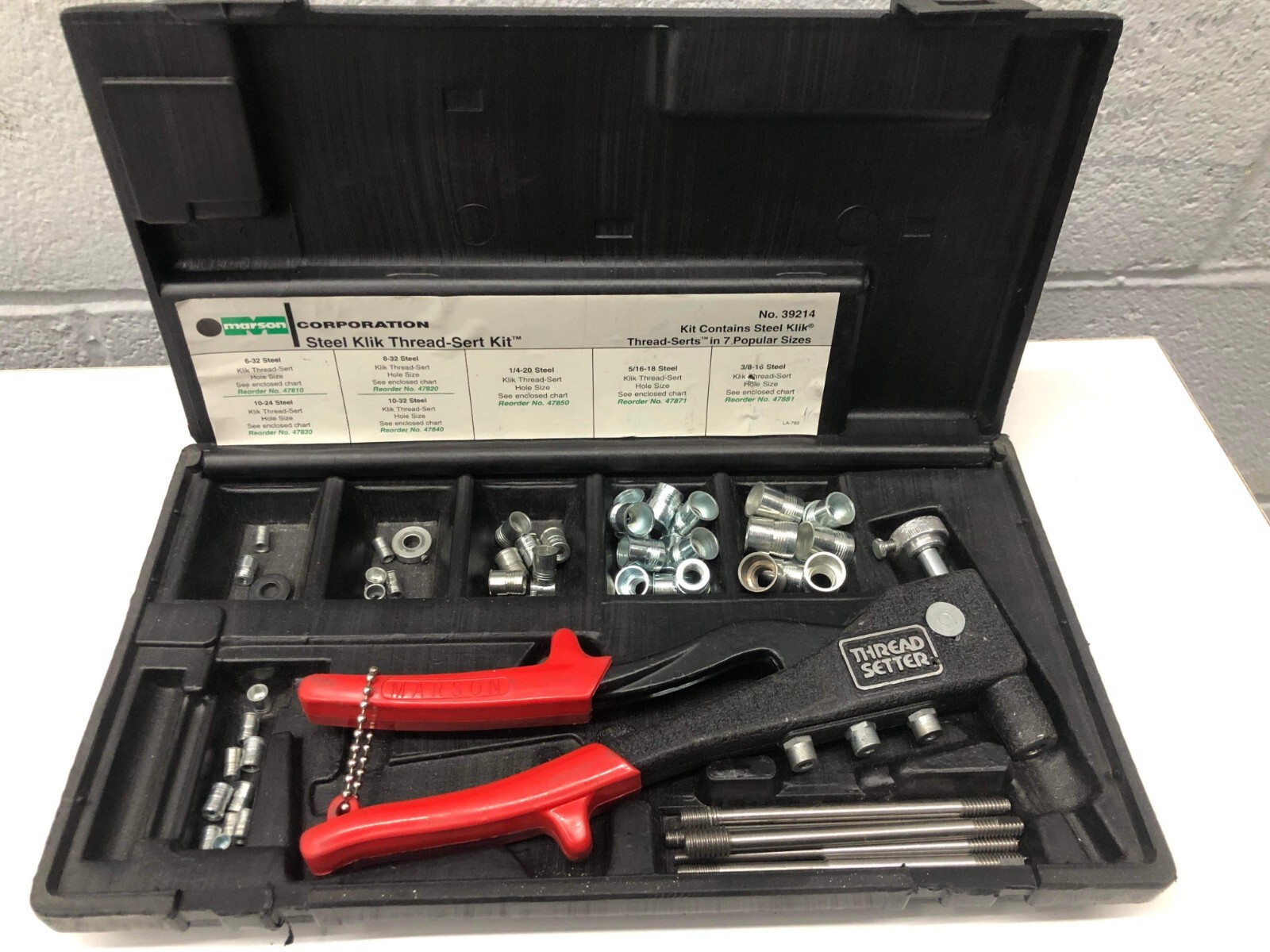 MARSON CORP. THREAD SETTER KIT #39214 RIVET TOOL STEEL KLIK THREAD-SERT ...