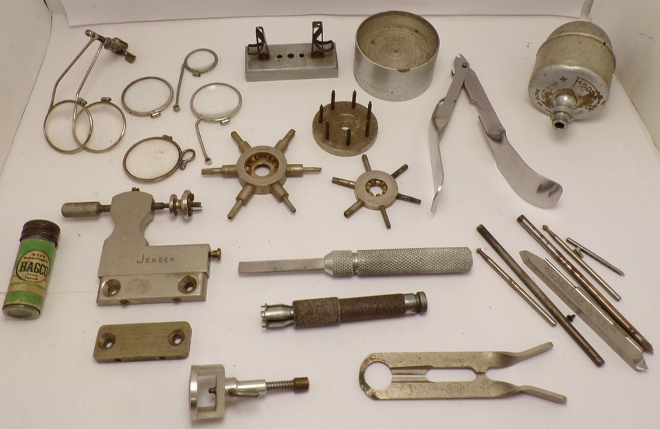 Vtg Watchmaker Watch Tool Lot K&D Mainspring Winder Loupe Parts Pivot ...