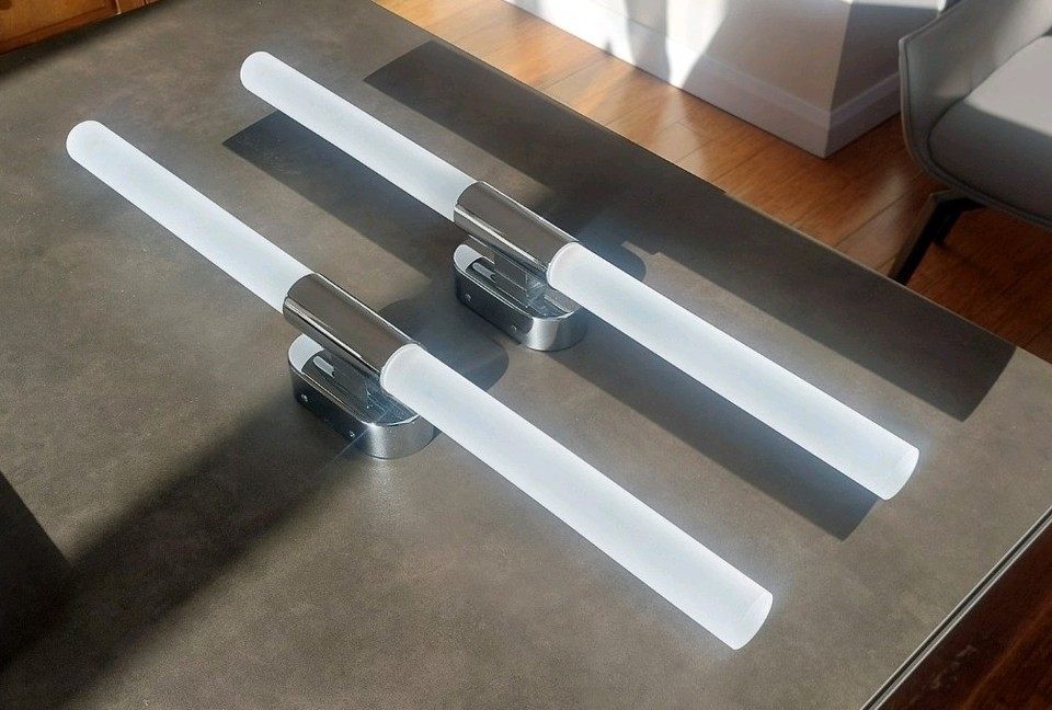 Chelsom Lighting polished chrome bathroom wall lights with two glass ...
