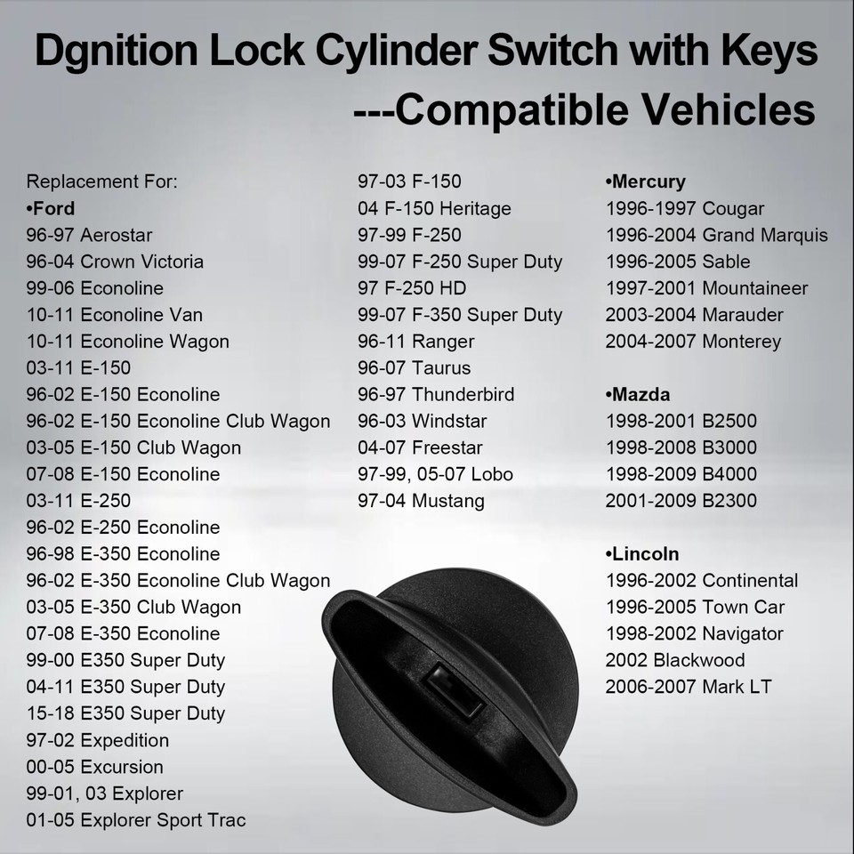 924-724 Ignition Switch Lock Cylinder w/ Keys Fits Ford F150 F250 F350 ...