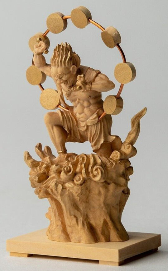Fujin Statue Japanese Pair Of Wooden Statues Of "fujin" Wind's God And
