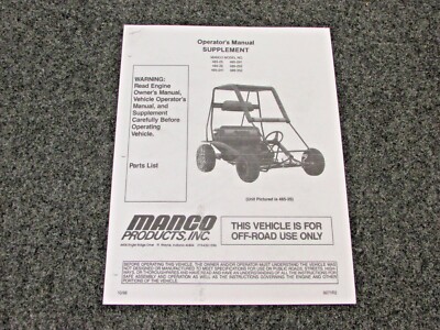 MANCO MODEL 485-25 485-26 485-241 GO KART PARTS LIST OPERATORS MANUAL ...