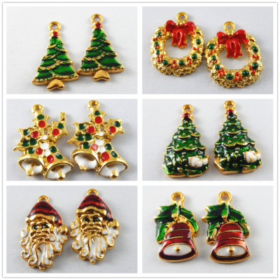 Christmas Oil Drip Alloy Jingle Bell Santa Claus Tree Pendants Charms ...