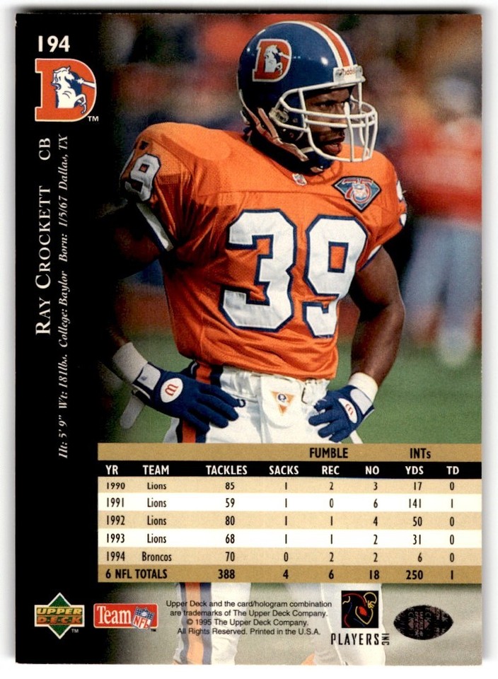 1995 Upper Deck Electric Silver Ray Crockett #194 Denver Broncos | eBay