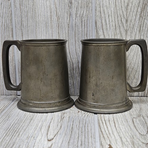 Vintage English Pewter Tankard Mugs Set of 2 Beer Ale Cups Rustic ...