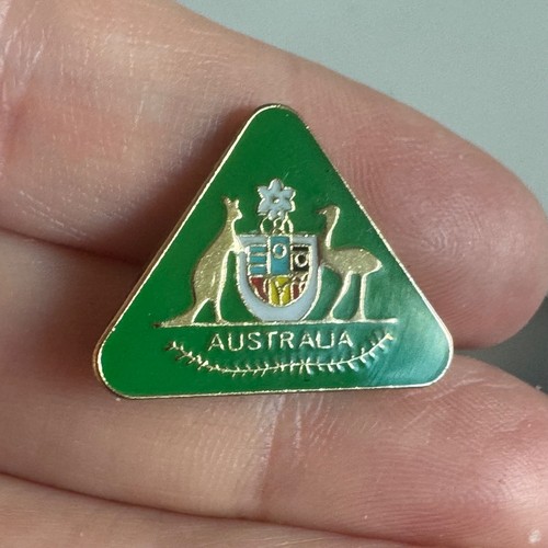 Vtg Australia Crest Coat of Arms Kangaroo Emu Triangle Green Enamel ...