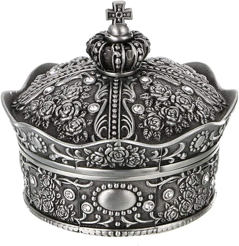 Vintage Jewelry Box, Antique Crown Design Trinket Treasure Chest ...
