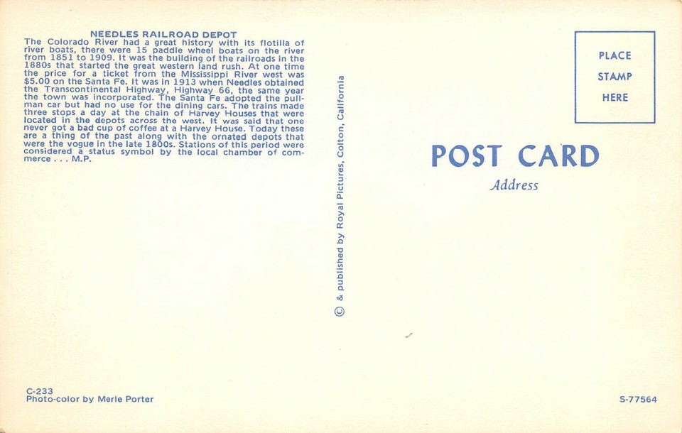 Needles Railroad Train Station Depot Street View Needles,CA Vtg 1960's ...