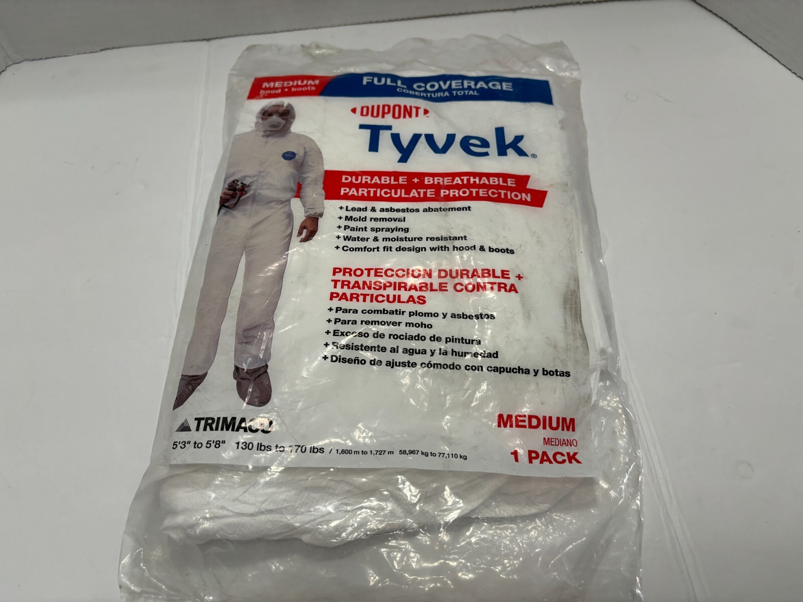 Dupont Disposable Tyvek Protective Coverall Clean Paint Bunny Suit Hood ...