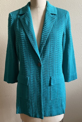 NWT MISOOK Moa Teal Fitted Knit Single Button Sweater Blazer Womens ...