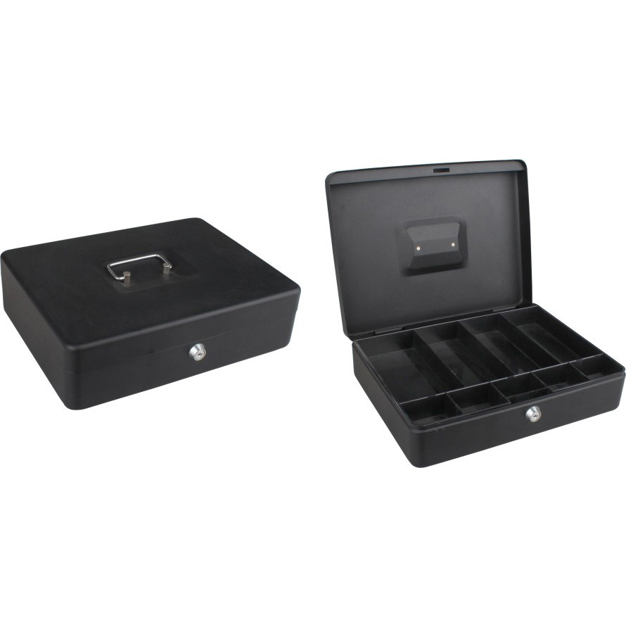 12 inch 300MM Large Cash Money Box With 2 Keys Black Petty Safe ...