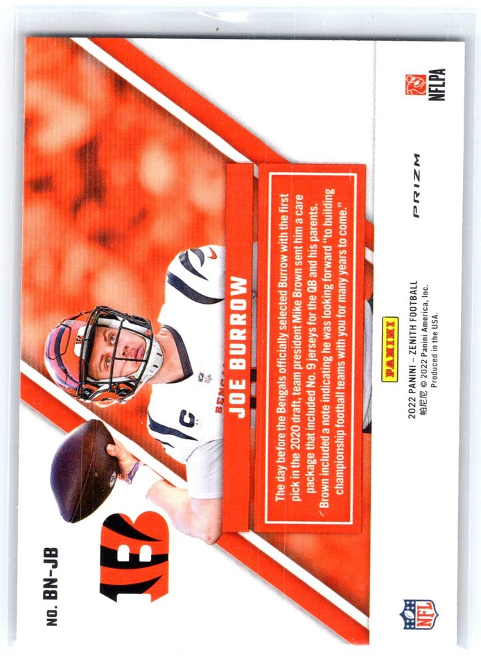 Joe Burrow 2022 Zenith #BN-JB Behind the Numbers | eBay