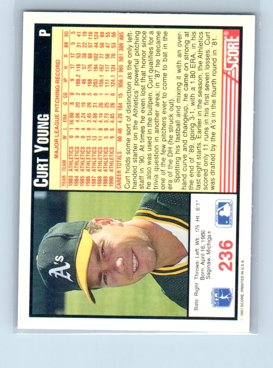 1991 Score - #236 Curt Young for sale online | eBay