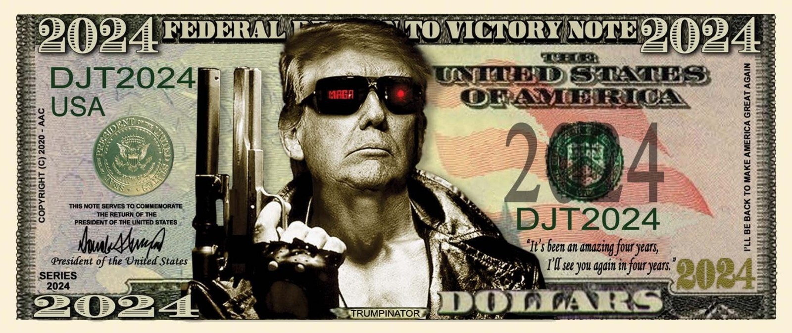 Donald Trump 2024 “Trumpinator I’ll Be Back” Novelty Dollar Bill w ...