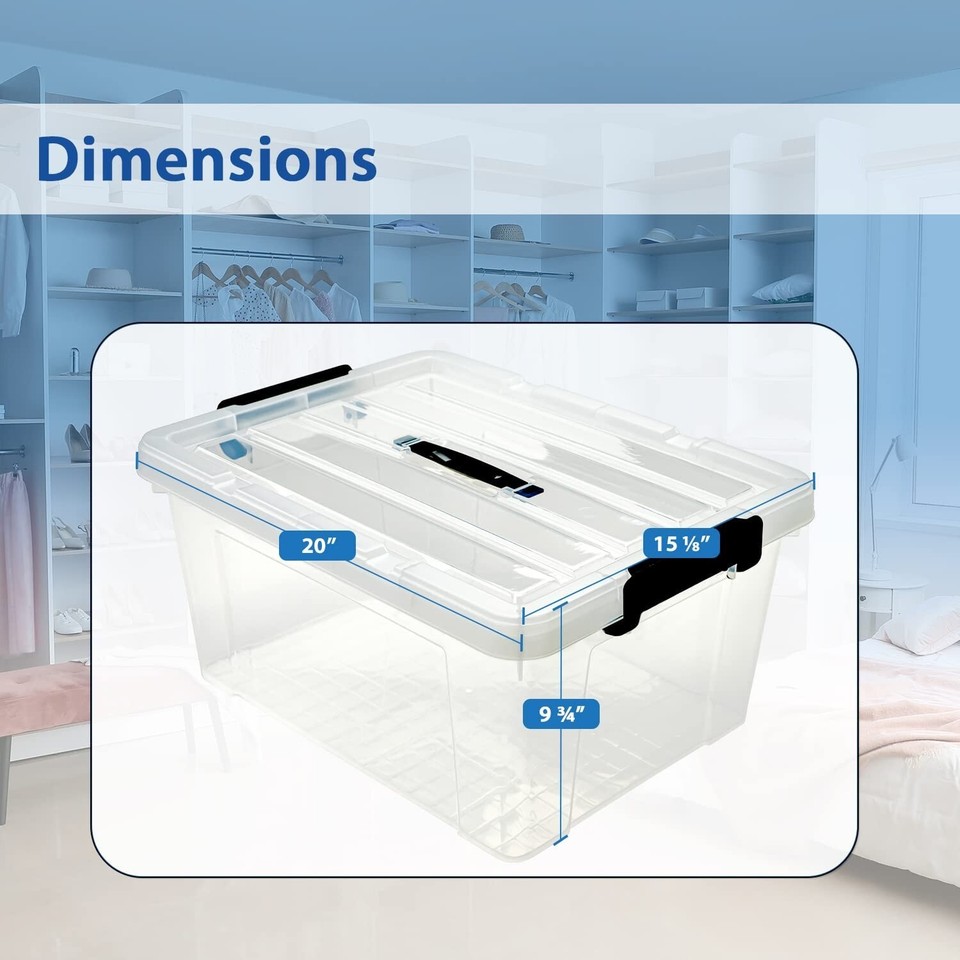 6 Pack 48 Qt Clear Plastic Storage Containers Latch Box Bins with Lids ...