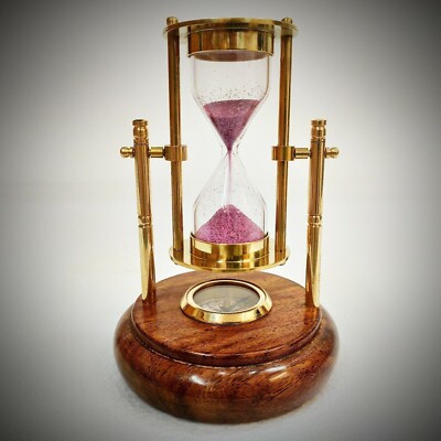 Nautical Hanging Sand Timer Vintage Decor Wooden Base With Compass Gift ...