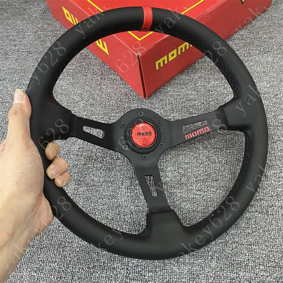 13inch 330mm Deep Dish Leather Momo Rally Sport Car Steering Wheel Red ...