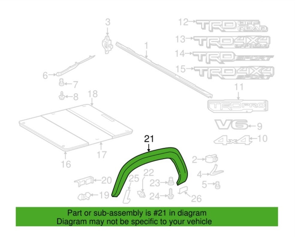 2016-2023 TOYOTA TACOMA TRD OFF ROAD FENDER FLARE LEFT REAR NEW OEM ...