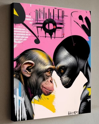 Alien vs Chimp Painting w/COA - Framed Canvas 40X30cm signed Hitt UFO ...