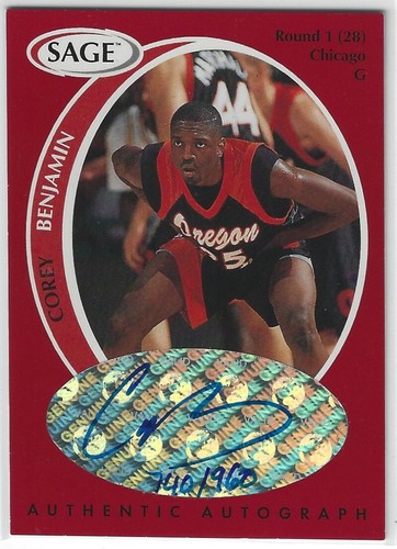 COREY BENJAMIN OSU OREGON STATE BEAVERS 1998 SAGE CERT AUTO AUTOGRAPH ...
