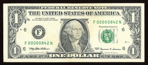 Beautiful Fancy Low Serial 1999 $1 Note 00000XXX | eBay