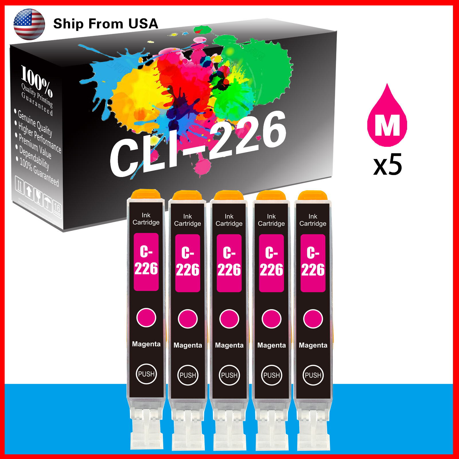 (5PK,Magenta) CLI226 CLI-226 Ink Cartridge for Pixma MG5200 MG6200 ...