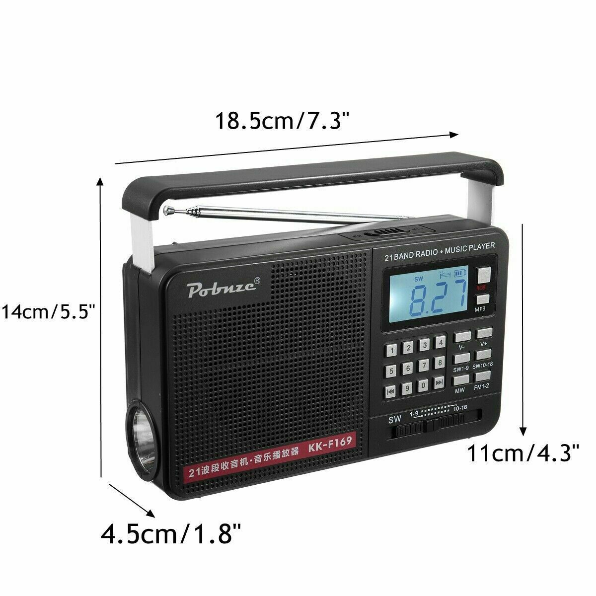 Portable World Band Radio LCD Digital FM/AM/SW USB TF MP3 Music Player ...