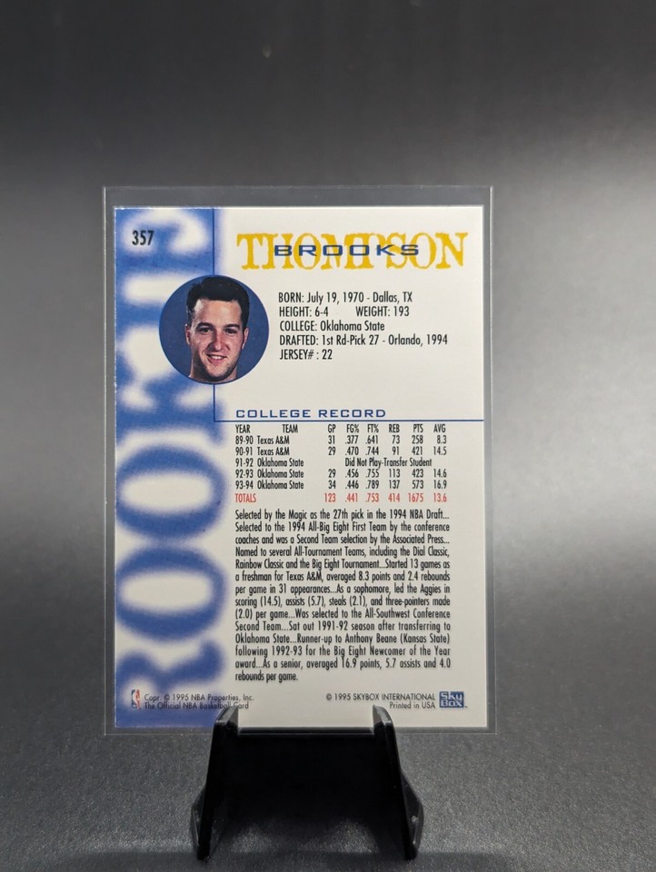 1995 Skybox BROOKS THOMPSON #357 NBA Hoops ROOKIE Basketball Card ...