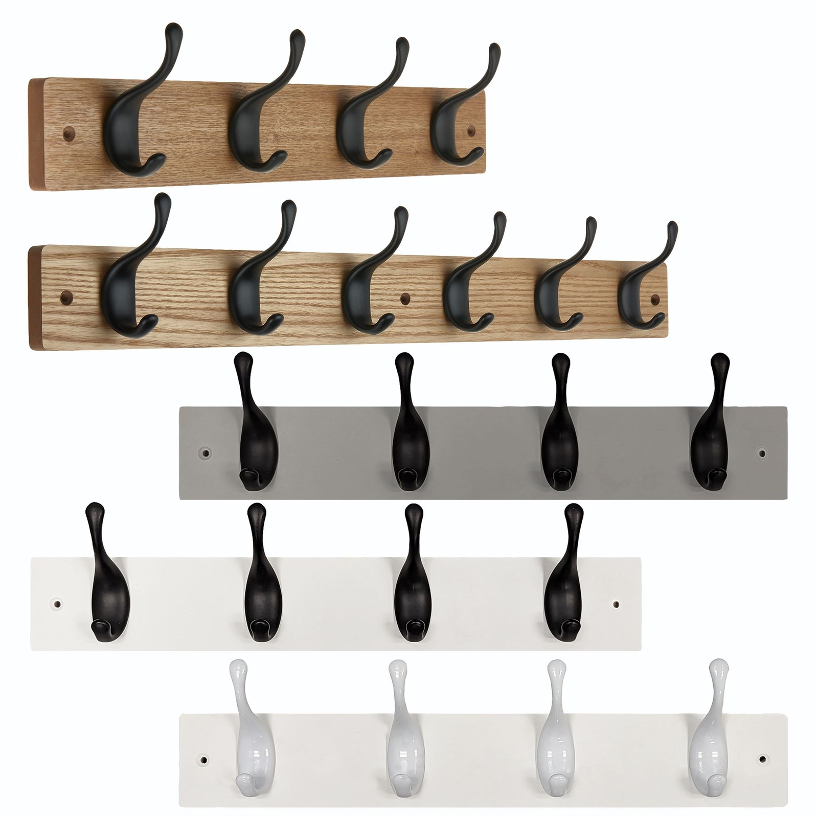 Coat Hooks Wall Mounted Modern Wooden Board with Smooth Metal Coat ...