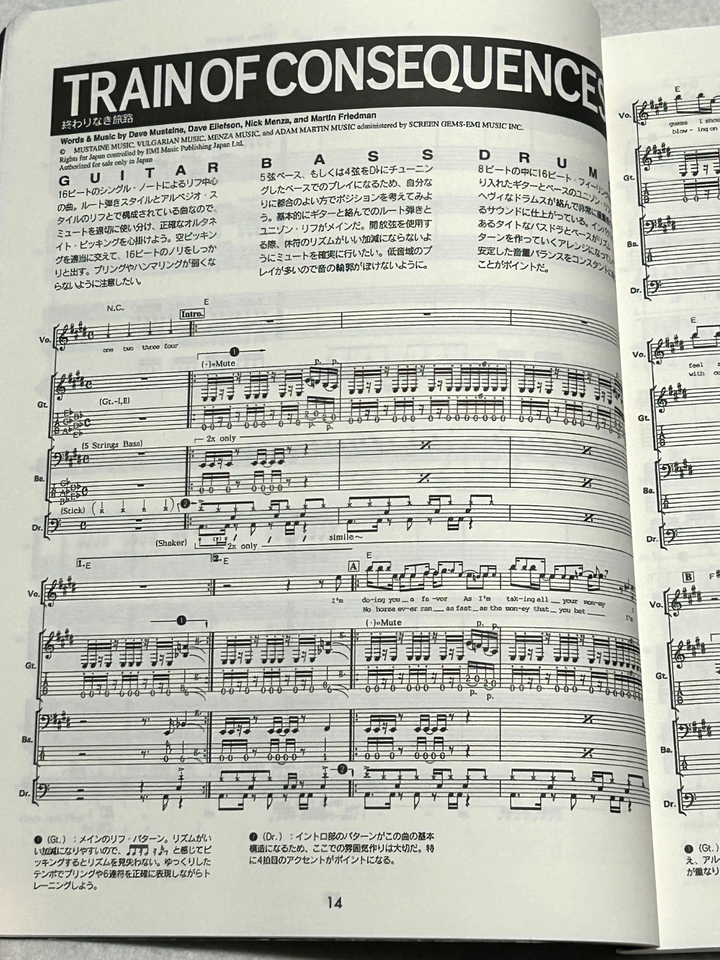 Megadeth Youthanasia Band Score Japan Guitar Bass Drums Vocal TAB Music ...