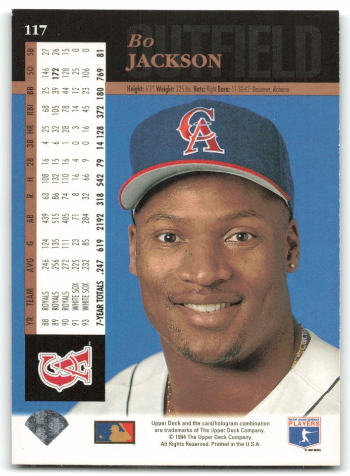 1994 Upper Deck #117 Bo Jackson California Angels 2A | eBay