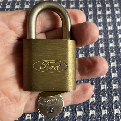 SCRIPT "FORD" CAR AUTO BRASS PADLOCK w/ KEY, OLD VINTAGE LOCK LOT ...