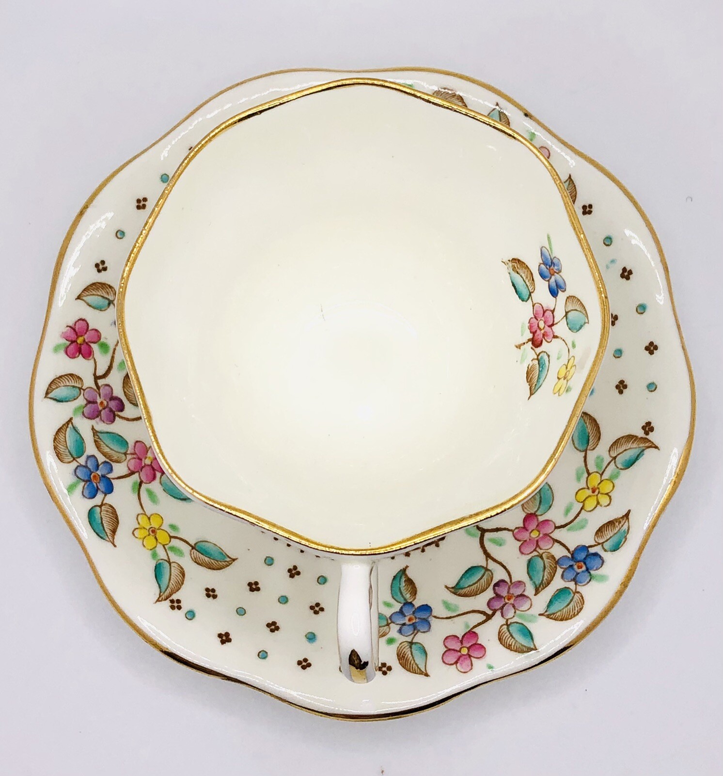 EB Foley Fine Deco Floral Dot Pattern Cup & Saucer Set; Vintage England ...