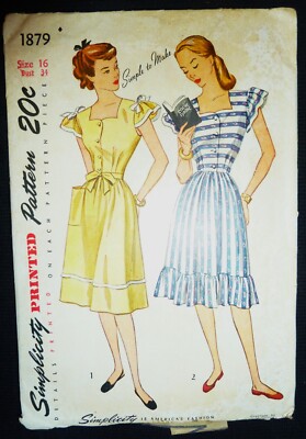 RARE VINTAGE 1940s SIMPLICITY SEWING PATTERN 1879 FRILL SLEEVE/HEM ...