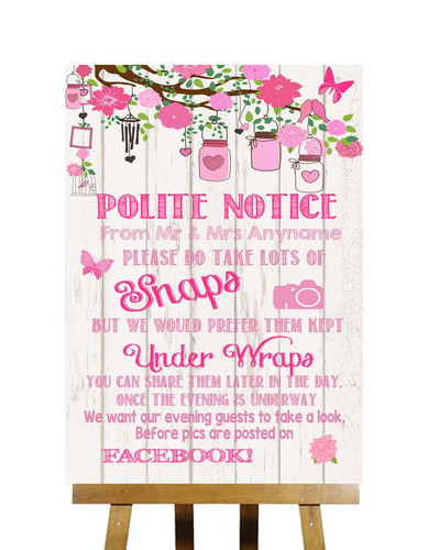 Pink Rustic Wood Please Don't Post Photos Facebook Personalised Wedding ...