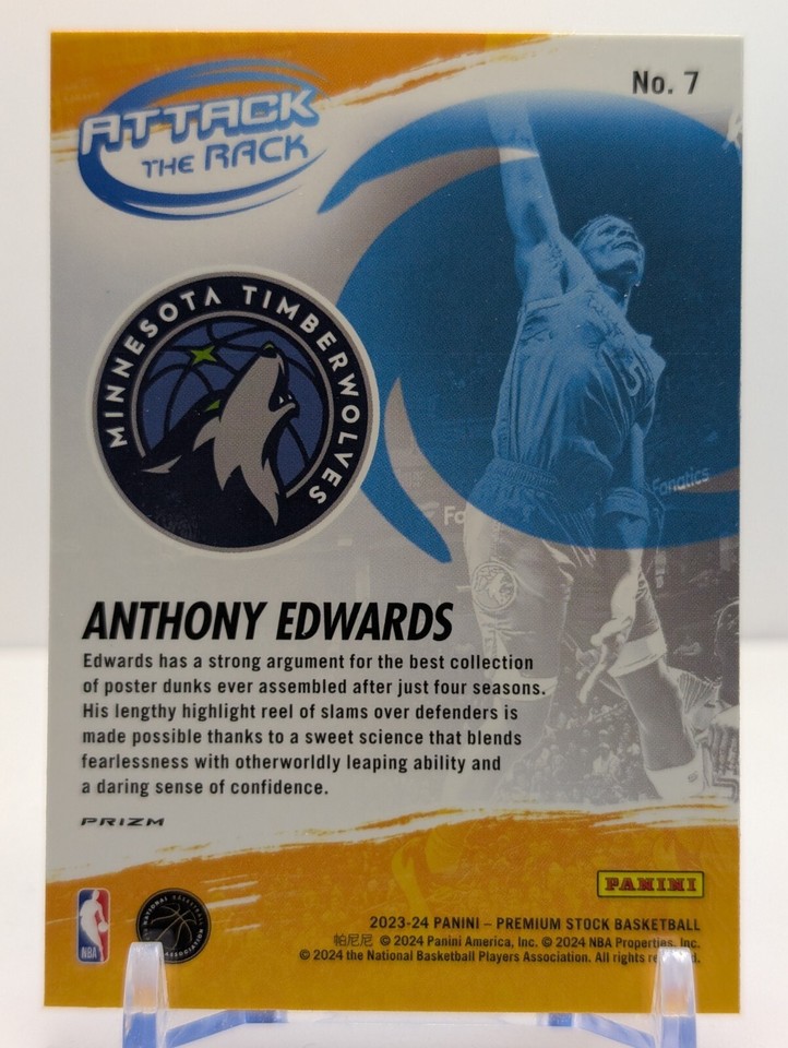 2023-24 NBA Hoops Premium Stock - Attack The Rack #7 Anthony Edwards ...