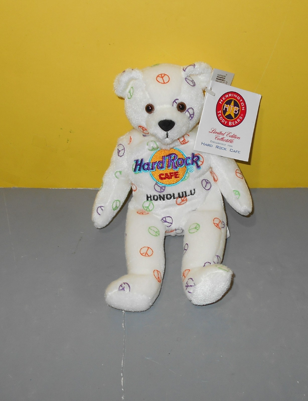 2003 Peace Bear Hard Rock Cafe Herrington Beanie Teddy Bear Honolulu 8 ...