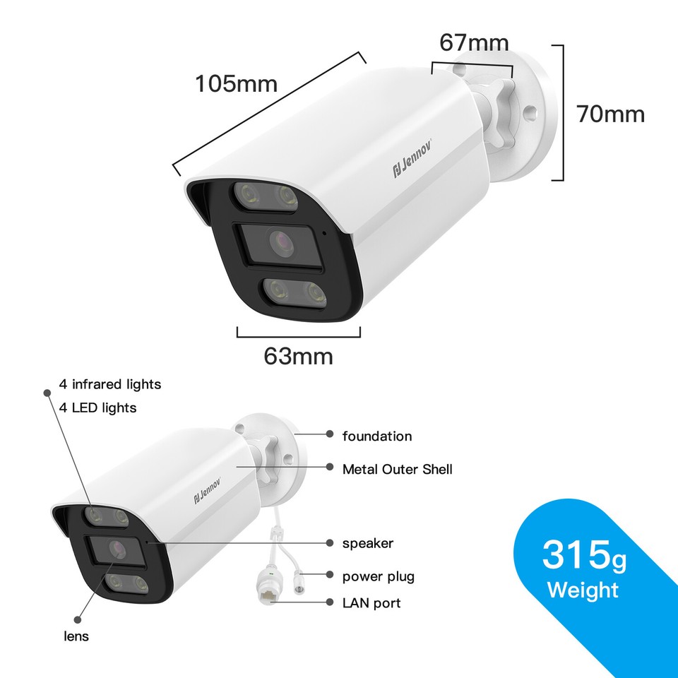 8MP PoE Security 4K Bullet Onvif IP Camera 100ft Color Night Vision ...