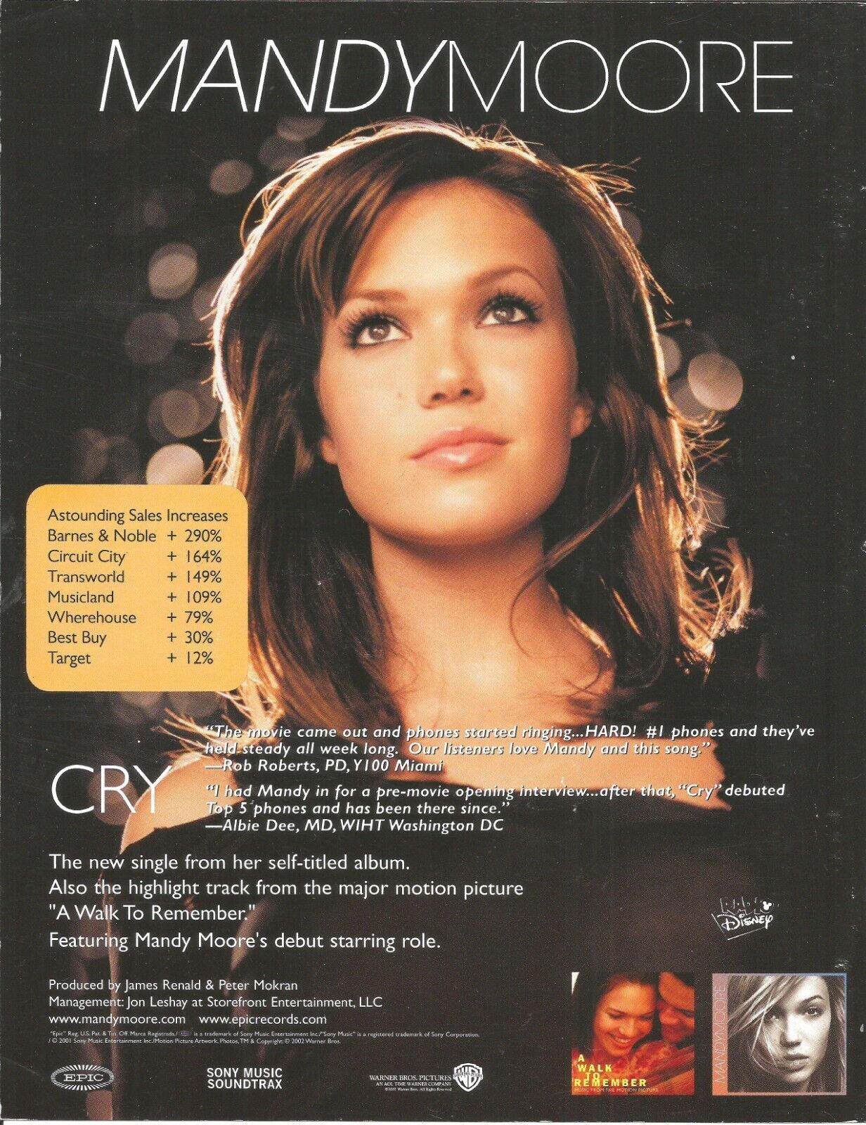 MANDY MOORE Vintage 2001 Cry PROMO TRADE AD Poster for Self titled CD 8 ...