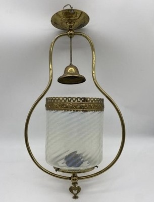 Antique Victorian Gas Hallway Light - Brass & Art Glass Electrified Mid ...