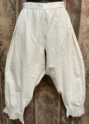 Victorian White Cotton Bloomers Pantaloons UnderGarment Drawstring Open ...